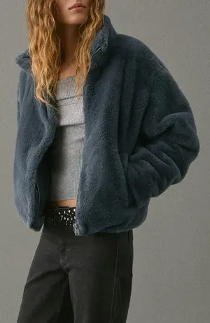 Mango Faux Fur Coat - Grey