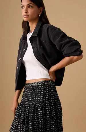 Mango Print Sequin Layered Ruffle Miniskirt