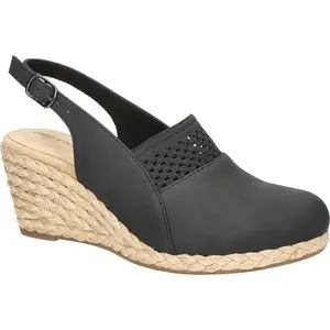 EASY WORKS BY EASY STREET Aloha Espadrille Wedge Slingback Pumps - Black