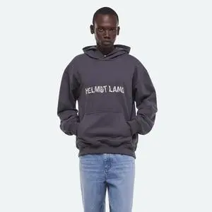 Helmut Lang Crumpled Logo Cotton Fleece Hoodie