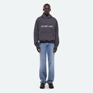 Helmut Lang Crumpled Logo Cotton Fleece Hoodie