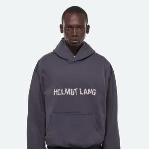 Helmut Lang Crumpled Logo Cotton Fleece Hoodie