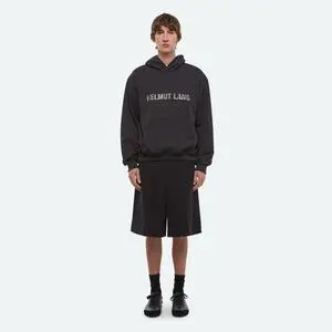Helmut Lang Plaid Logo Cotton Fleece Hoodie - Vintage Black