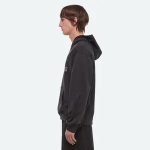 Helmut Lang Plaid Logo Cotton Fleece Hoodie - Vintage Black