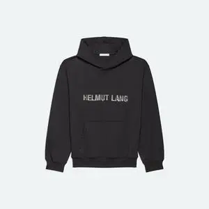 Helmut Lang Plaid Logo Cotton Fleece Hoodie - Vintage Black
