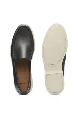 BOSS Grained Leather Loafers - Black