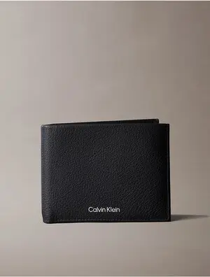 Calvin Klein Pebble Grain Leather Trifold Wallet With Coin Pouch - Black