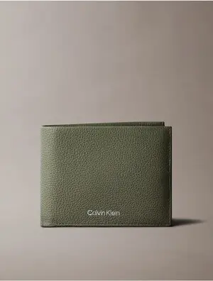 Calvin Klein Pebble Grain Leather Trifold Wallet With Coin Pouch - Deep Lichen Green