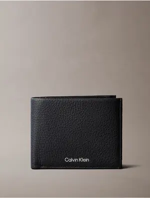 Calvin Klein Pebble Grain Leather Bifold Wallet With Coin Pouch - Black