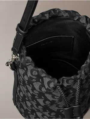 Calvin Klein Allover Monogram Bucket Bag - Black Aop/ Black