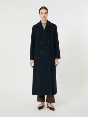 Max Mara Long Double-breasted Wool Coat With Half-belt Detail - Midnightblue