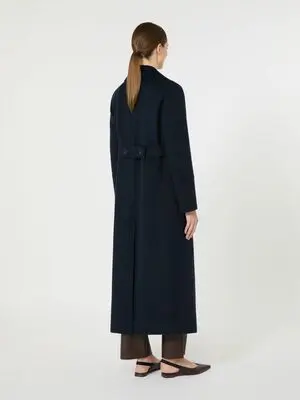 Max Mara Long Double-breasted Wool Coat With Half-belt Detail - Midnightblue