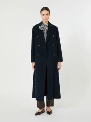 Max Mara Long Double-breasted Wool Coat With Half-belt Detail - Midnightblue