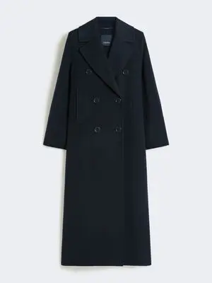 Max Mara Long Double-breasted Wool Coat With Half-belt Detail - Midnightblue