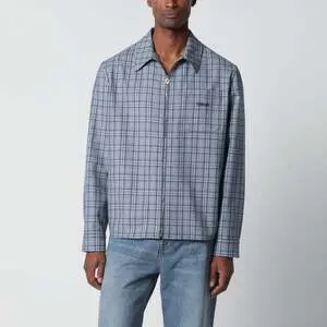 Versace Light Blue Zip-up Checked Shirt