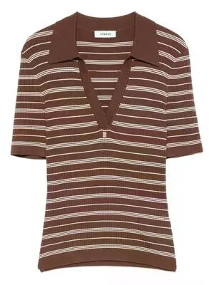 Sandro Striped V-neck Polo Sweater