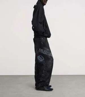 Balenciaga Washed Crayon Wide-leg Jeans - Black