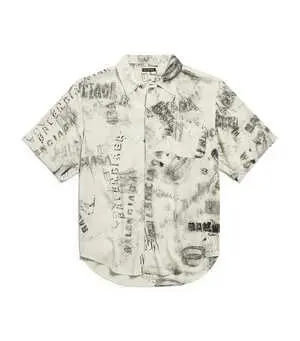 Balenciaga Oversized Washed Crayon Short-sleeve Shirt - Grey