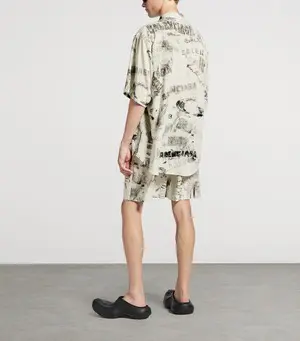 Balenciaga Oversized Washed Crayon Short-sleeve Shirt - Grey