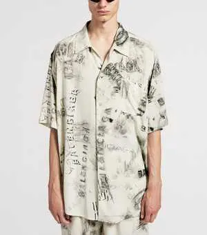 Balenciaga Oversized Washed Crayon Short-sleeve Shirt - Grey