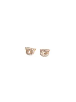 FERRAGAMO Logo Earrings With Rhinestones - Gold