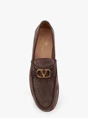 Valentino Garavani Suede Loafers With Metal Vlogo Signature - Grey
