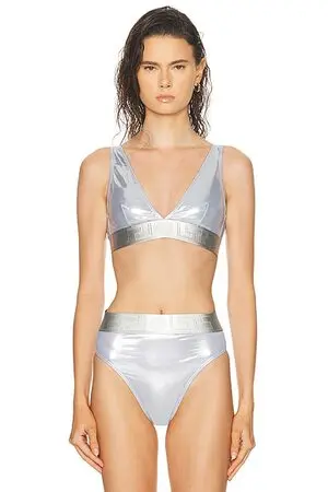 Versace Metallic Lycra Bikini Top - Silver