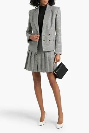Alessandra Rich Double-breasted Metallic Houndstooth Wool-blend Blazer - Black