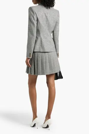 Alessandra Rich Double-breasted Metallic Houndstooth Wool-blend Blazer - Black