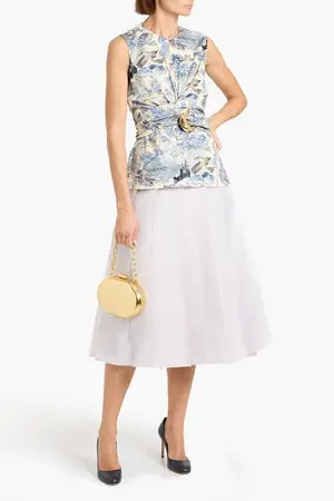 Altuzarra Belted Printed Cotton-blend Poplin Top