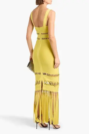 Herve Leger Ines Bead-embellished Fringed Gown