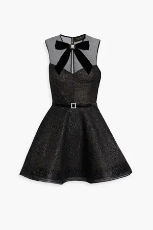 BRONX AND BRONCO Bronx And Banco Charlotte Bow-Detailed Glittered Tulle Mini Dress - Black