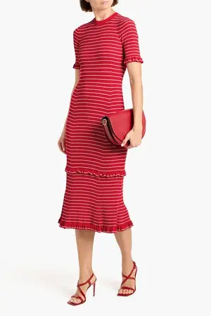 Altuzarra Ruffled Striped Ribbed-knit Midi Dress