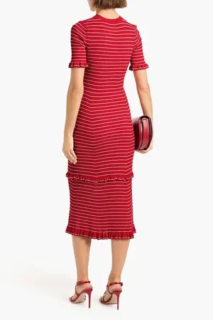 Altuzarra Ruffled Striped Ribbed-knit Midi Dress