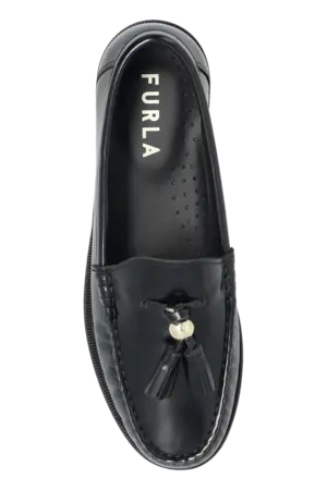 Furla College Leather Loafers - Black