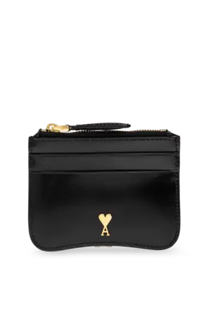 Ami Leather Card Holder With Logo - Black
