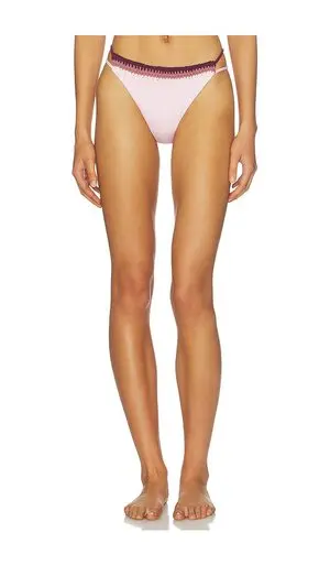 LESLIE AMON Garis Trim Bikini Bottom - Pink  Deep Red & White