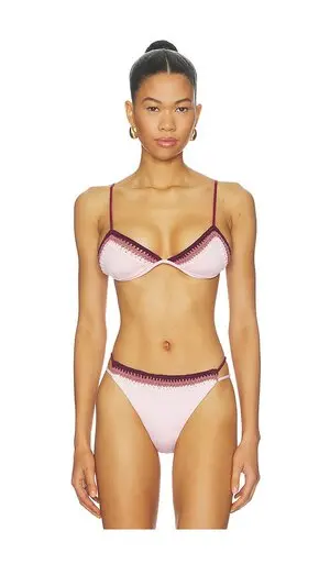 LESLIE AMON Garis Trim Bikini Top - Pink  Deep Red & White