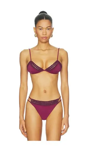 LESLIE AMON Garis Trim Bikini Top - Deep Red
