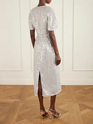 Erdem Embellished Sequined Chiffon Midi Dress - Silver