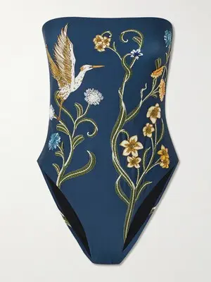 Agua Bendita Durazno Laguna Strapless Embellished Embroidered Recycled Swimsuit - Multi