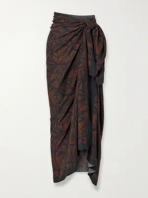 SARA CRISTINA Embellished Printed Voile Pareo - Orange