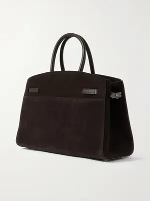DEMELLIER The Hudson Midi Leather-trimmed Suede Tote - Brown