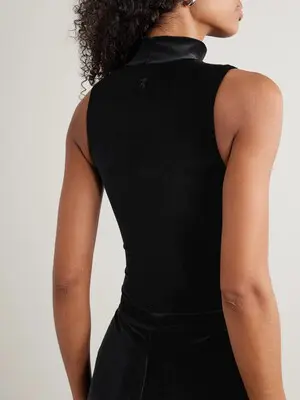 THE PARK Stretch-velvet Thong Bodysuit