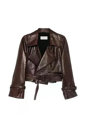 Nour Hammour Croco Belted Leather Jacket