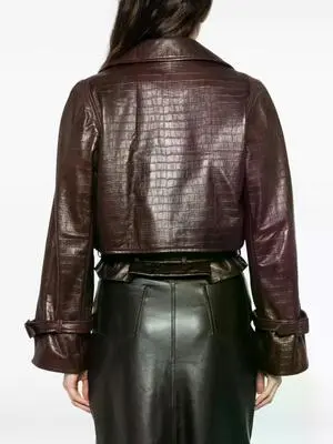 Nour Hammour Croco Belted Leather Jacket