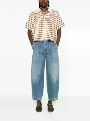 Moncler Striped Lace-up Polo Top - Neutrals