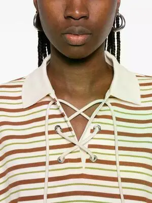 Moncler Striped Lace-up Polo Top - Neutrals