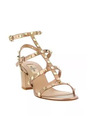 Valentino Garavani Rockstud Leather Block Heel Sandals - Pink