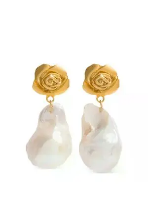 FREYA ROSE Rose-detail Baroque Pearl Drop Earrings - Gold